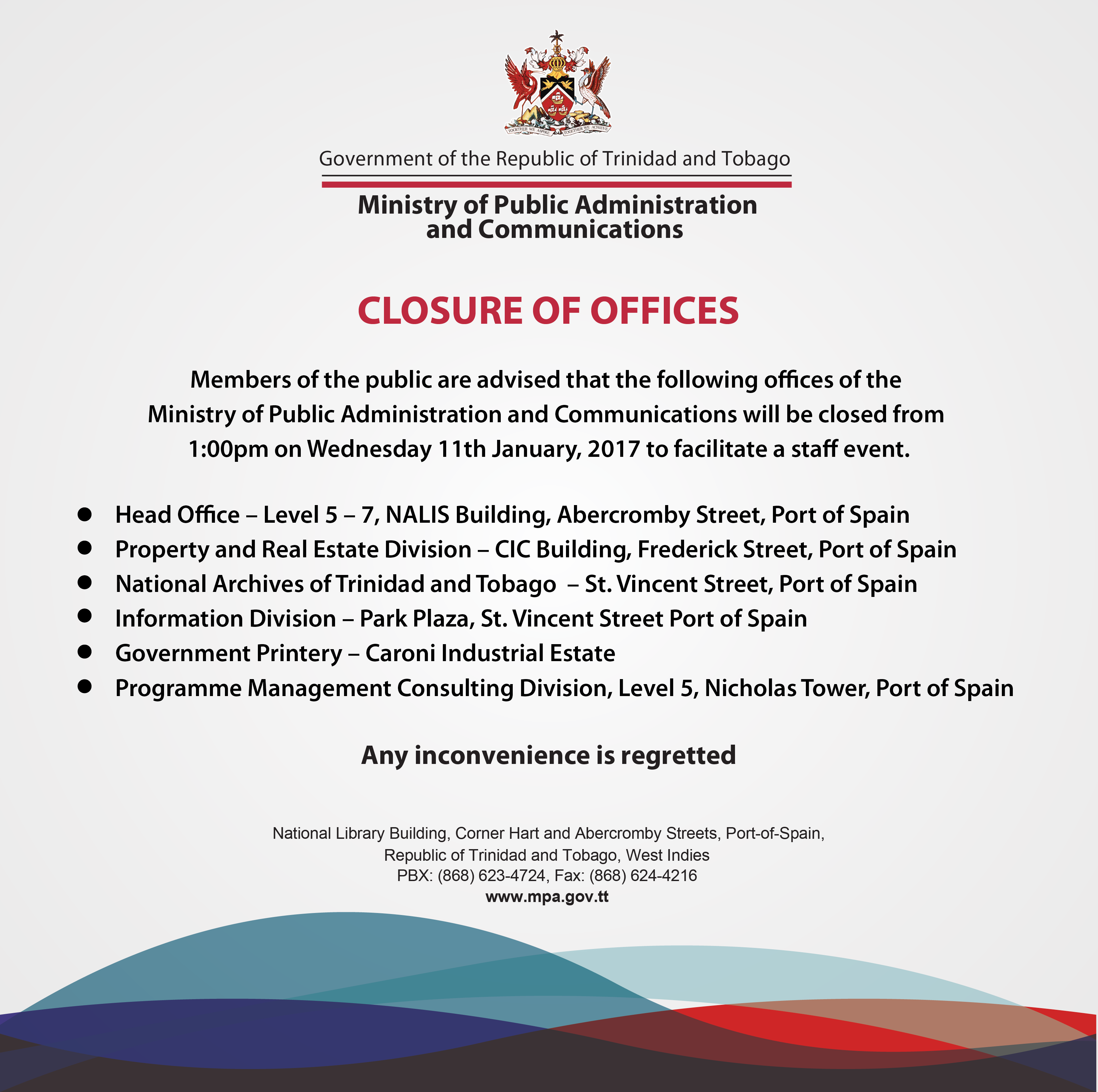 Closure of Office - 11 January 2017 | National Archives of Trinidad and ...
